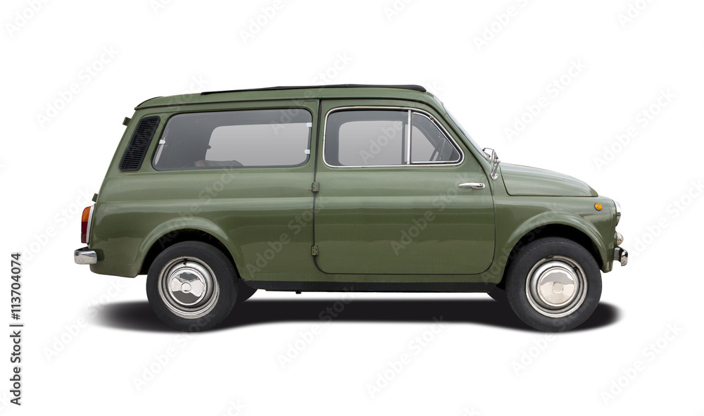 Classic mini car side view isolated on white Stock Photo | Adobe Stock