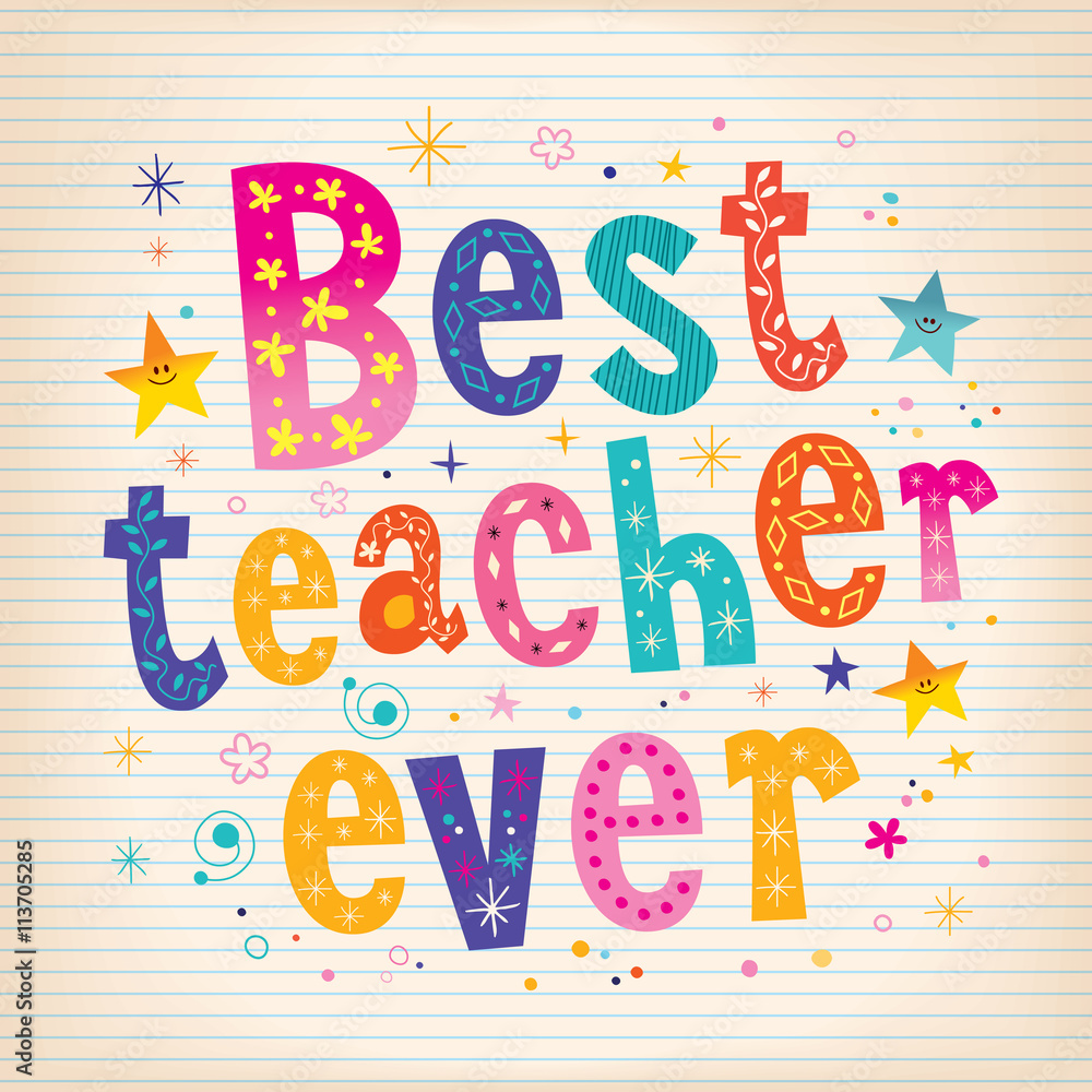 best teacher ever lettering design greeting card with lined note book ...
