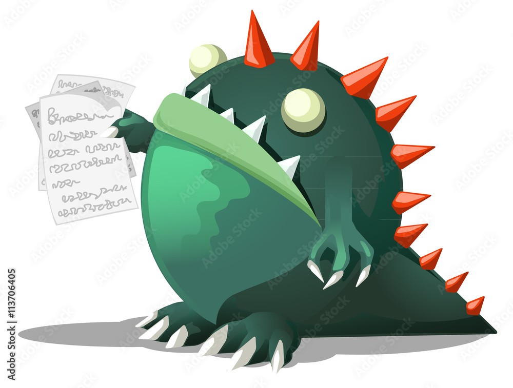 Cartoon character monster holding papers, vector illustration ...