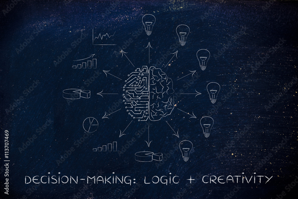 circuits & brain creating data vs ideas, logic plus creativity f Stock ...