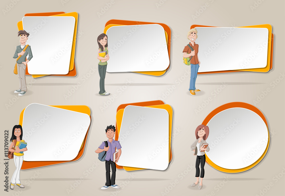 Vector banners / backgrounds with cartoon teenager students. Design ...