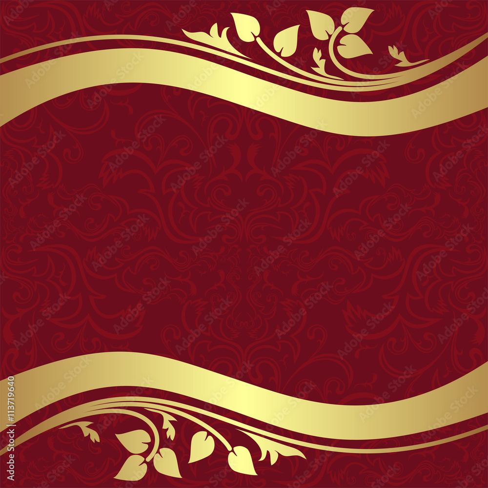 Red ornamental Background with golden floral Borders. Stock Vector ...