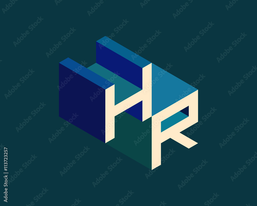 HR isometric 3D letter logo. three-dimensional stock vector alphabet ...