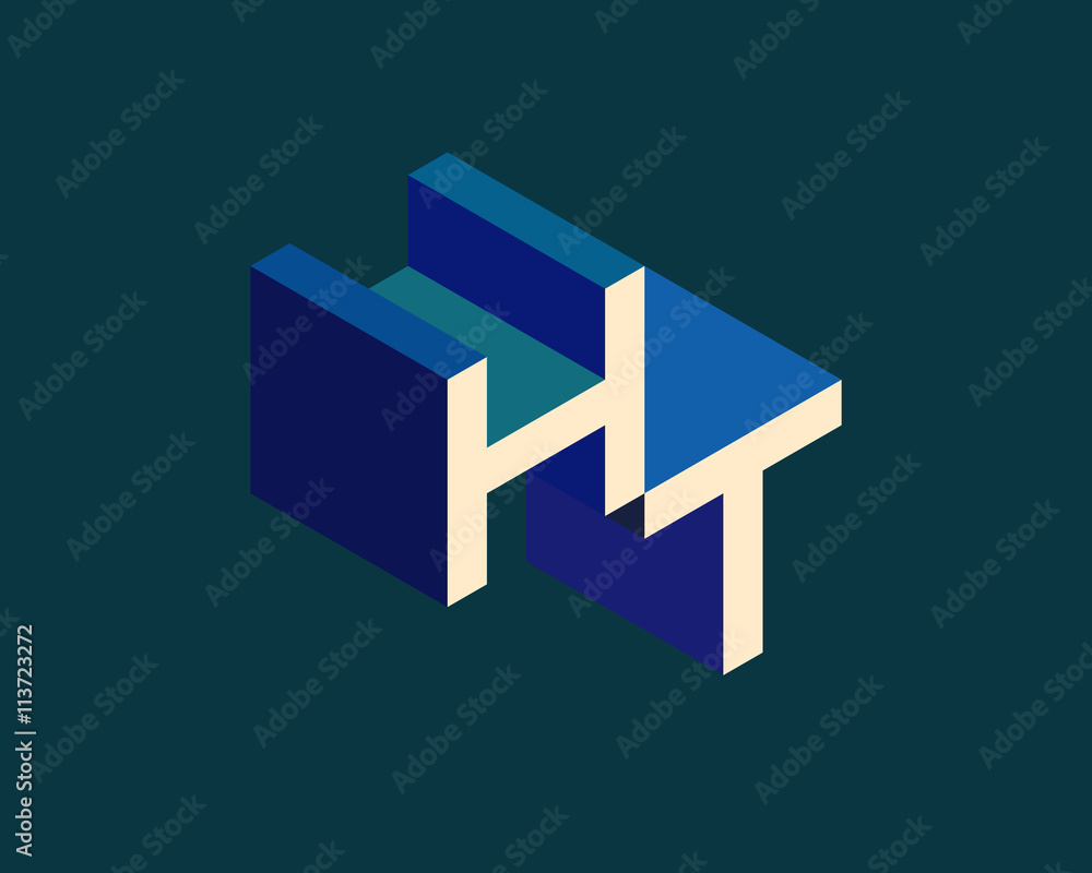 HT isometric 3D letter logo. three-dimensional stock vector alphabet ...