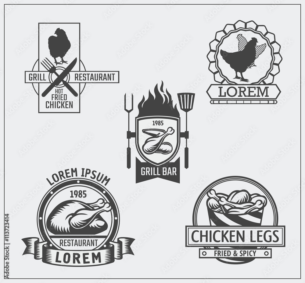 Set of chicken labels, emblems and design elements. Stock Vector ...