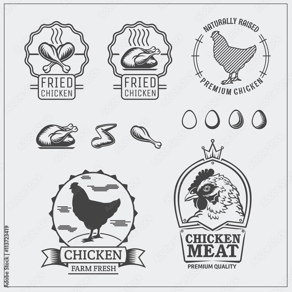 Set of chicken labels, emblems and design elements. Stock Vector ...