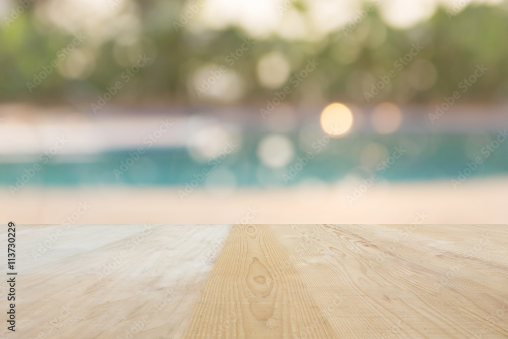 Blank area or space table top on blurred swiming pool background Stock ...