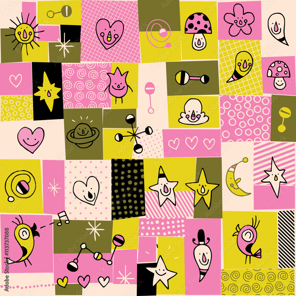 cartoon characters seamless pattern Stock Vector | Adobe Stock