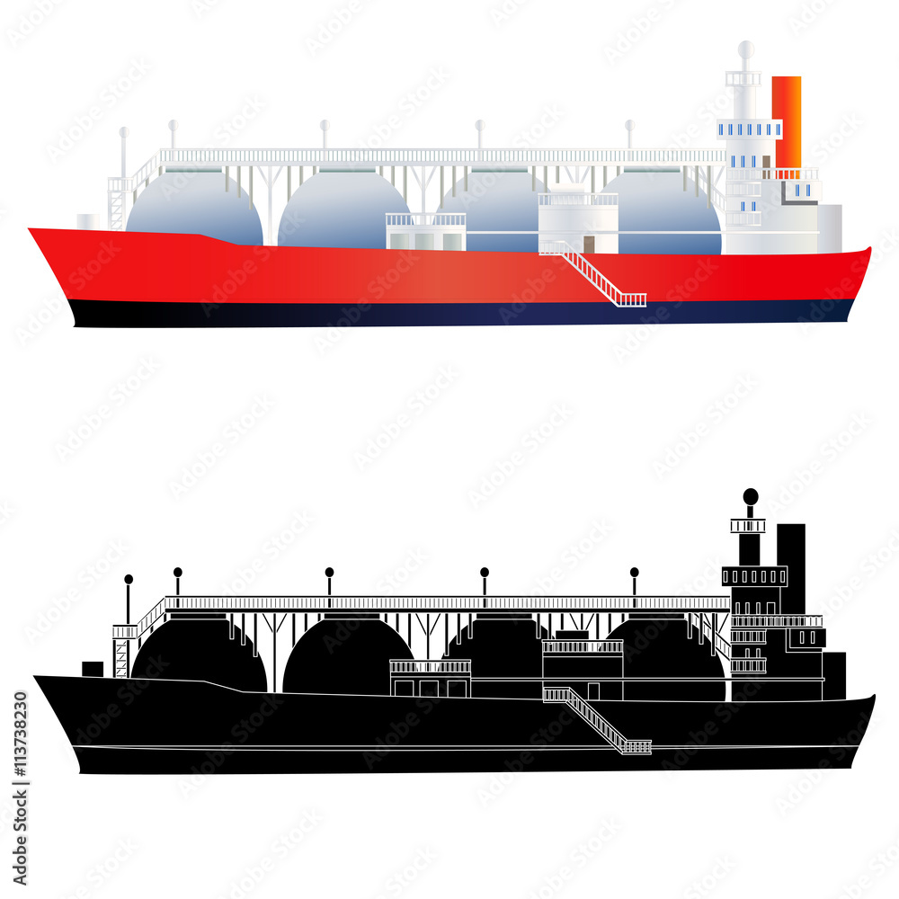 Vetor de LNG tanker, side view, silhouette. Vector illustration ...