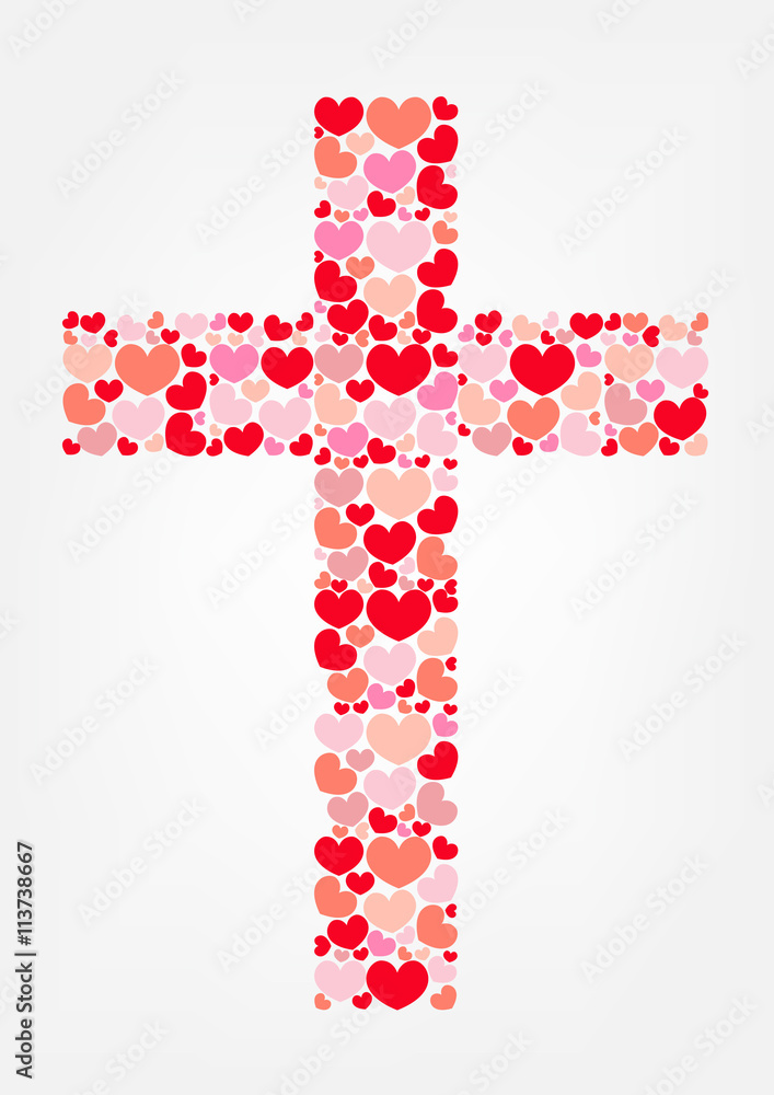 Cross of love; Christianity symbol with hearts shape. Illustration art ...