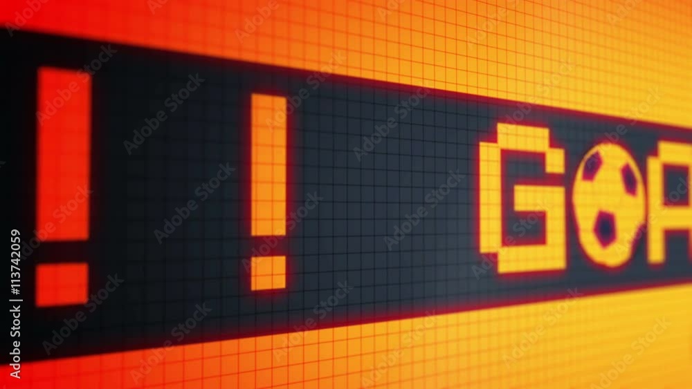 Looped animated background with running lines - ticker with text "goal !!!" and rolling a soccer ...