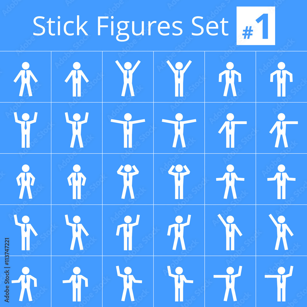 Vector stick figure icon set of male poses and gestures in various ...