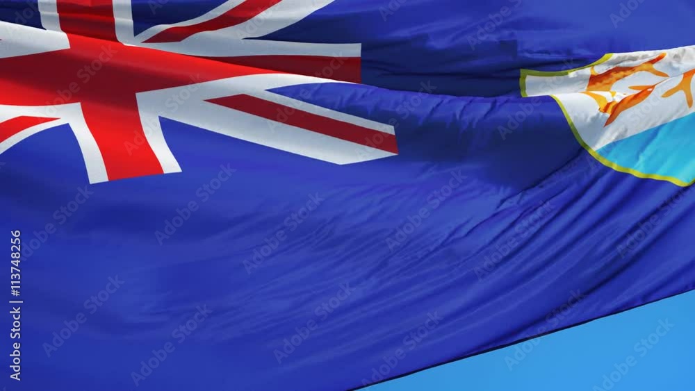 Anguilla flag waving in slow motion against clean blue sky, seamlessly looped, close up ...