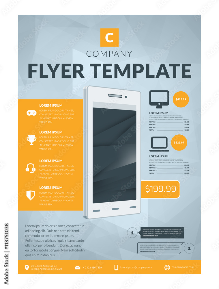 Vector Business Flyer Design Template for Mobile Application or New ...