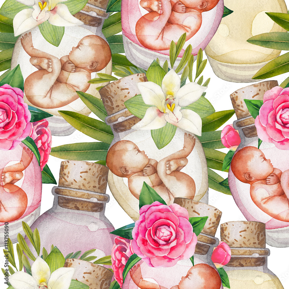 Watercolor fetus in the glass bottle Stock Illustration | Adobe Stock