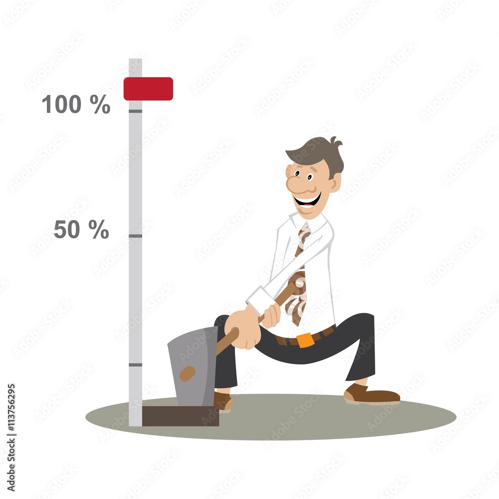 man measures his strike force, gets a high score, one hundred percent ...