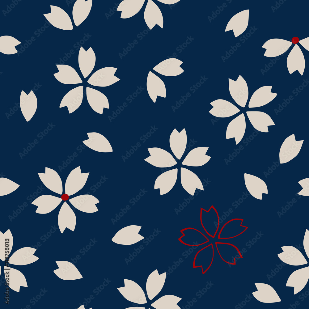 Seamless traditional Japanese sakura pattern, cherry blossom, ecru and ...