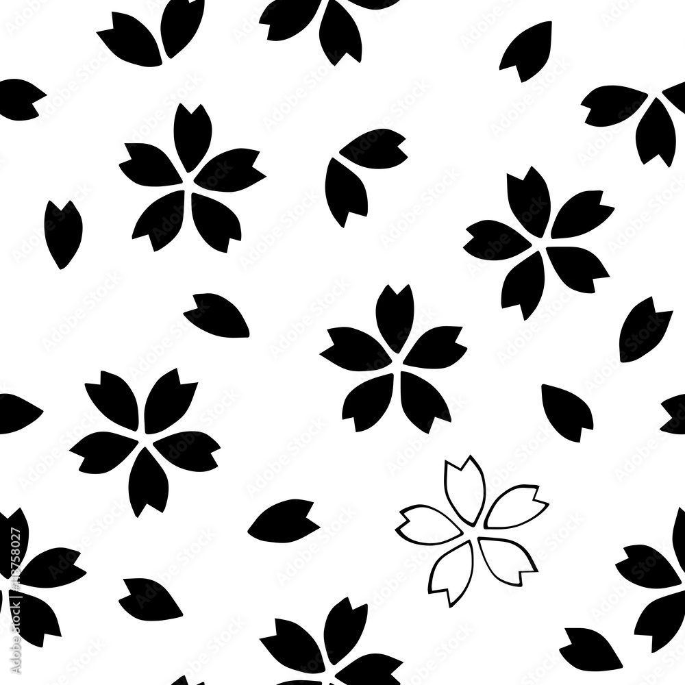 Seamless traditional Japanese sakura pattern, cherry blossom, black on ...