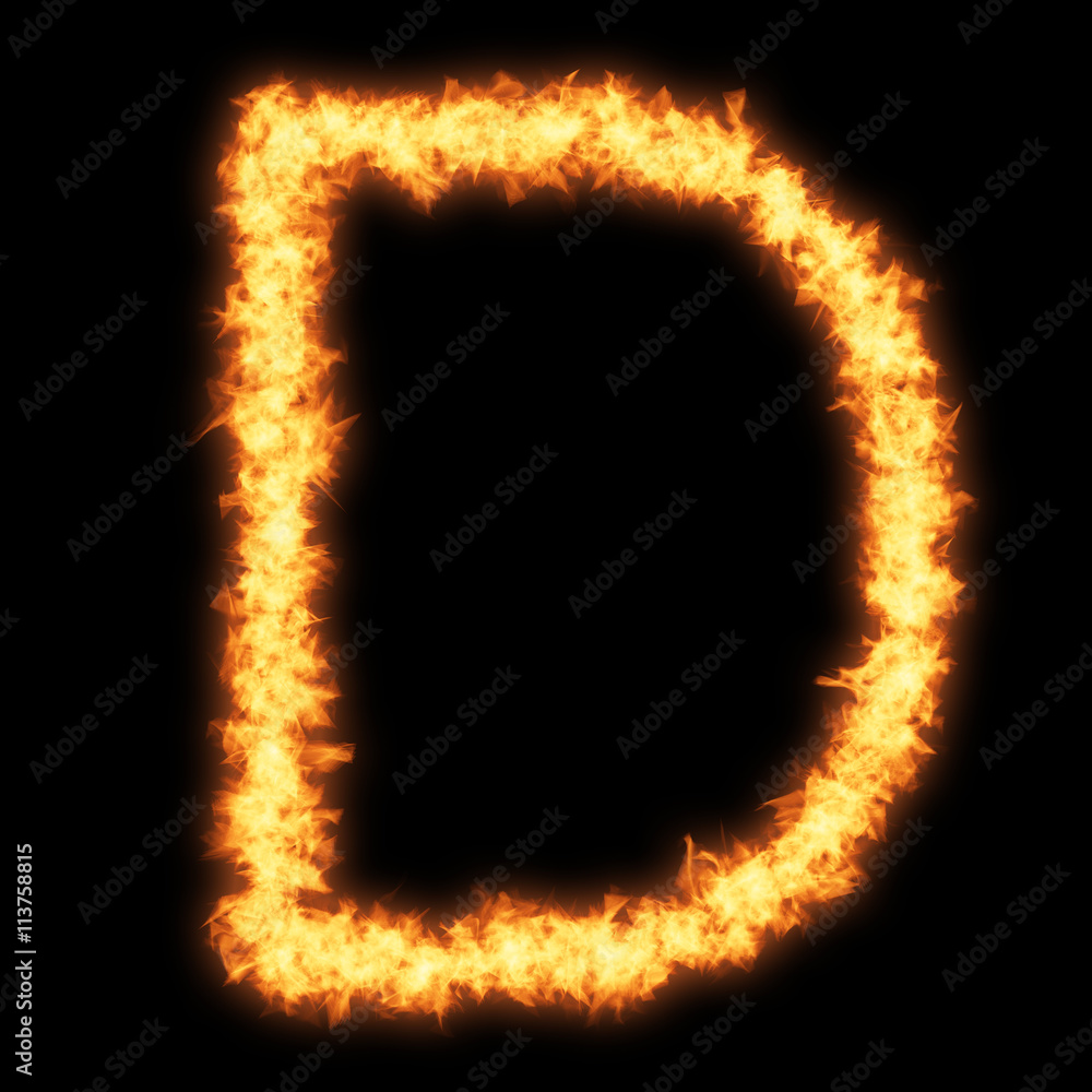 Capital letter D with fire on black background- Helvetica font based ...