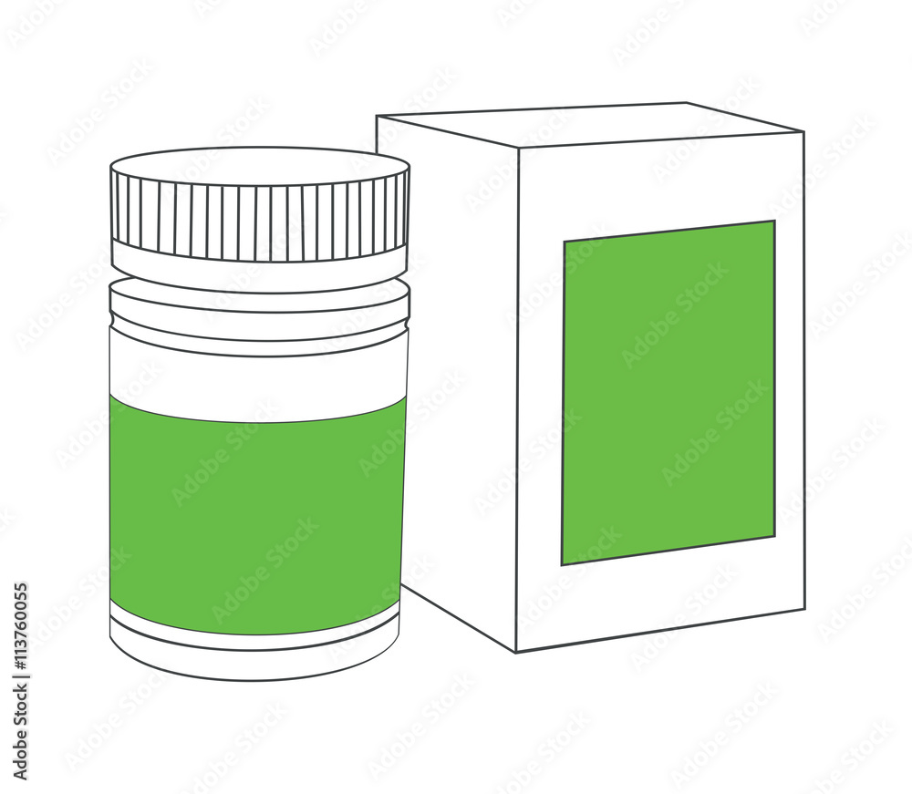 Medicine bottle on white background. White plastic bottle, cardboard ...