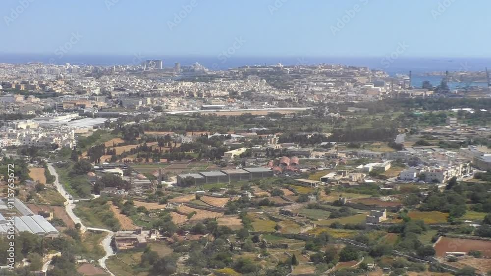 Bird's eye view of Mediterranean island of Malta capital Valletta from ...