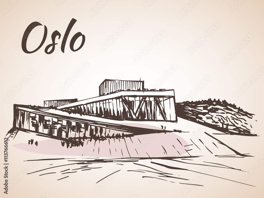 Oslo Opera house, Norway - harbor, waterfront. Sketch, Isolated Stock ...