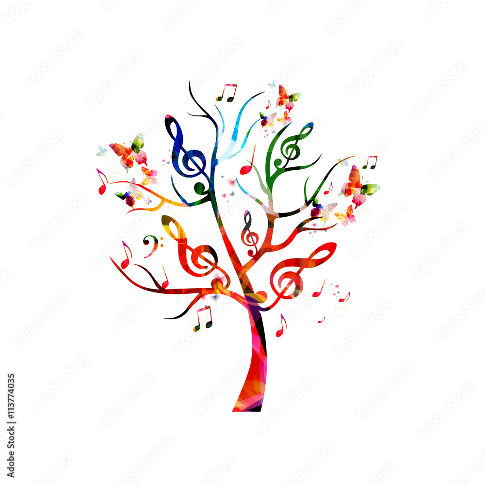 Colorful music tree with music notes and butterflies Stock Vector ...
