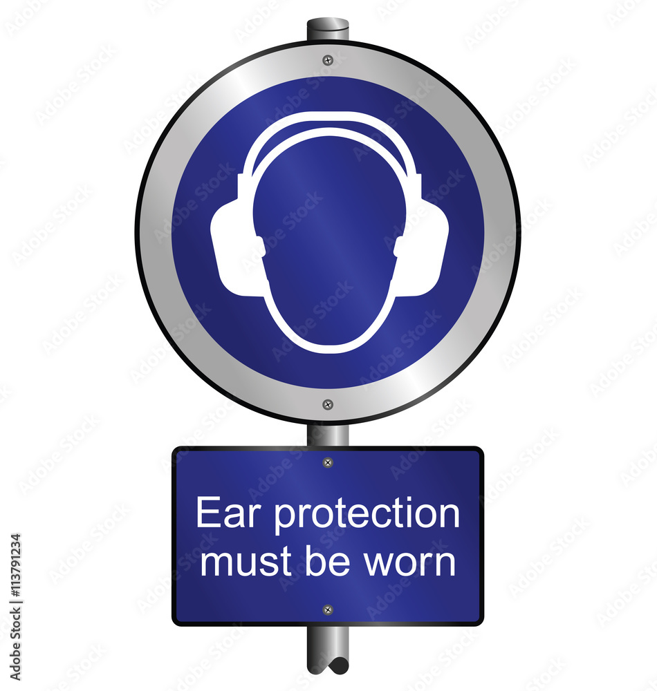 Health and Safety ear protection signpost Stock Vector | Adobe Stock