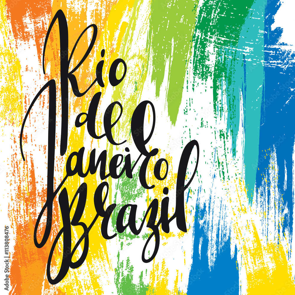 Vecteur Stock Inscription Rio de Janeiro Brazil, background colors of ...