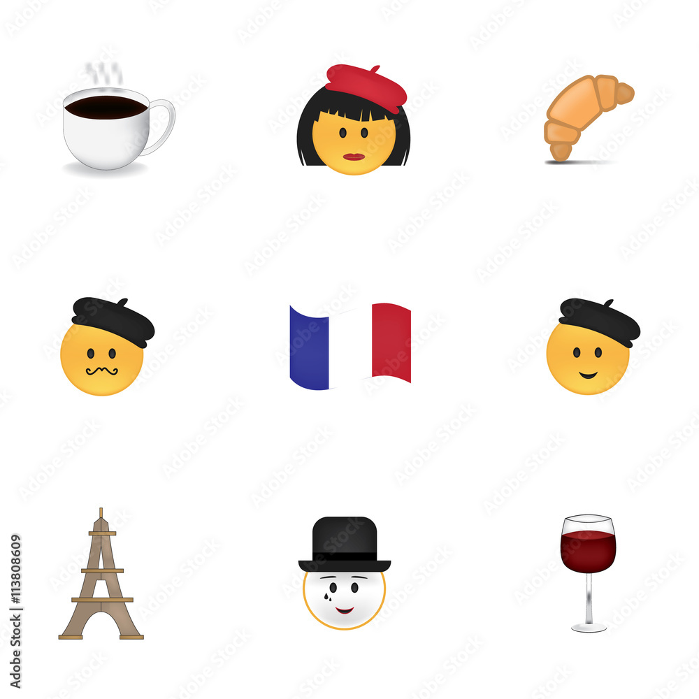 Set of french emoticon vector isolated on white background. Emoji ...