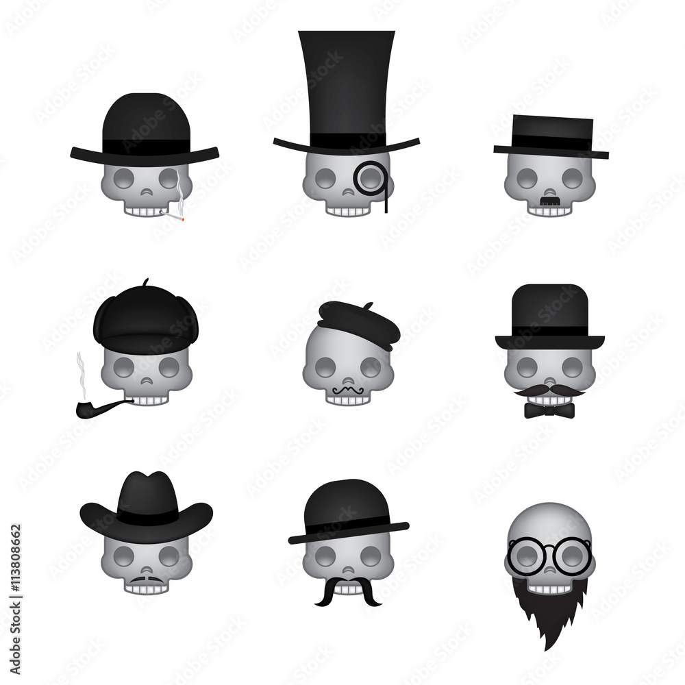 Set of skull emoticon vector isolated on white background. Emoji vector ...