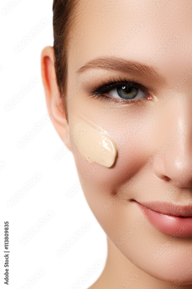 Make-up & cosmetics. Closeup portrait of beautiful woman model Stock ...