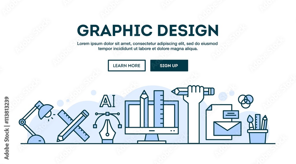 Graphic design, concept header, flat design thin line style Stock ...