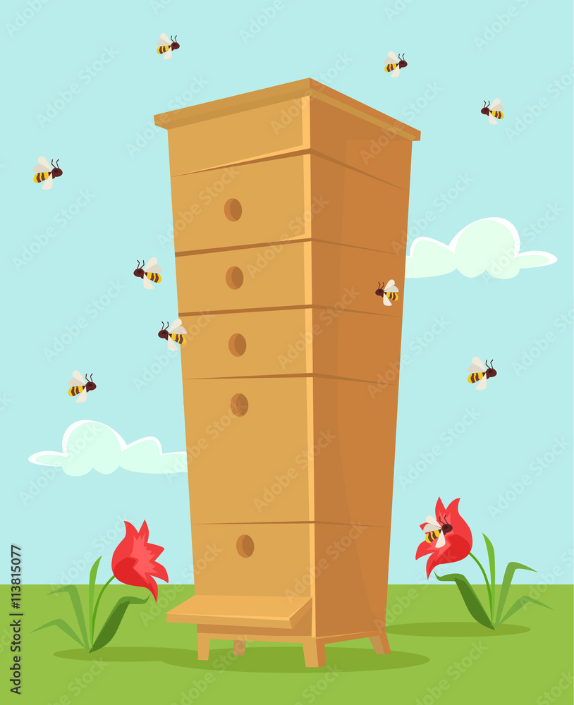 Apiary honey bee house. Vector flat cartoon illustration Stock Vector ...