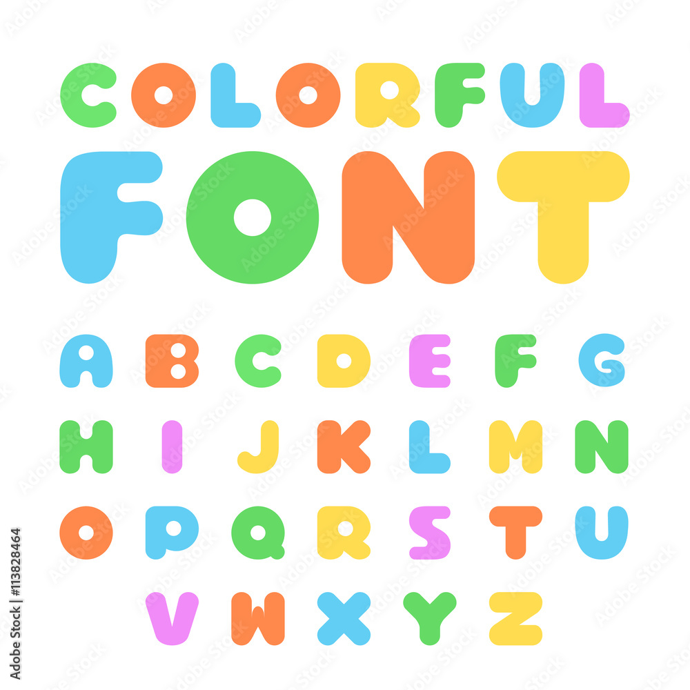 Colorful font set. Bold cartoon font, English alphabet with colorful ...