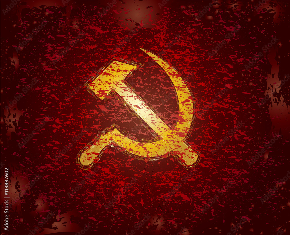 Communism red flag with hammer and sickle symbols. Abstract red grunge ...
