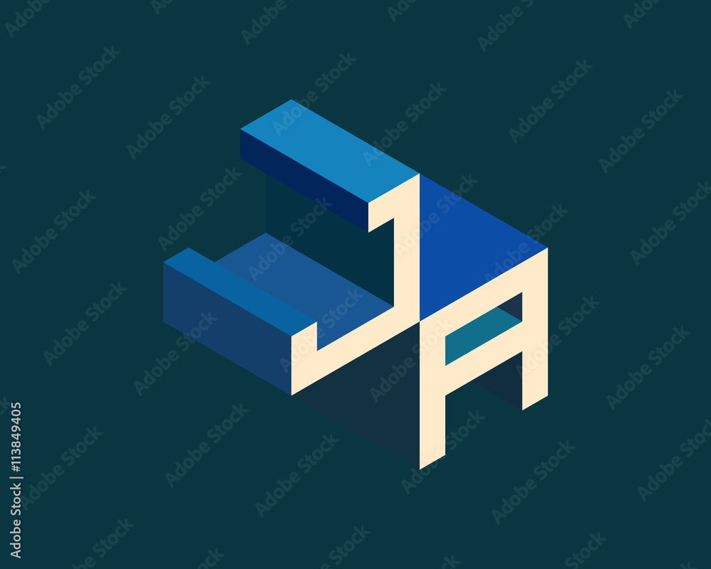 JA isometric 3D letter logo. three-dimensional stock vector alphabet ...