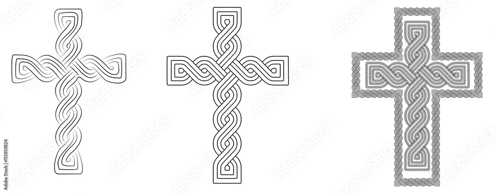 Three historic medieval croatian traditional crosses national interlace ...