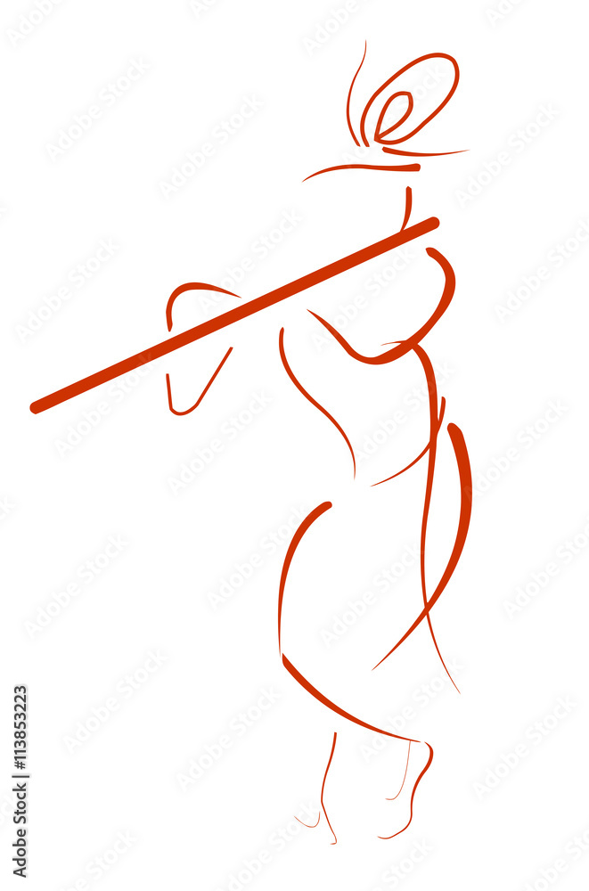 Krishna Line Art Illustration Stock Illustration | Adobe Stock