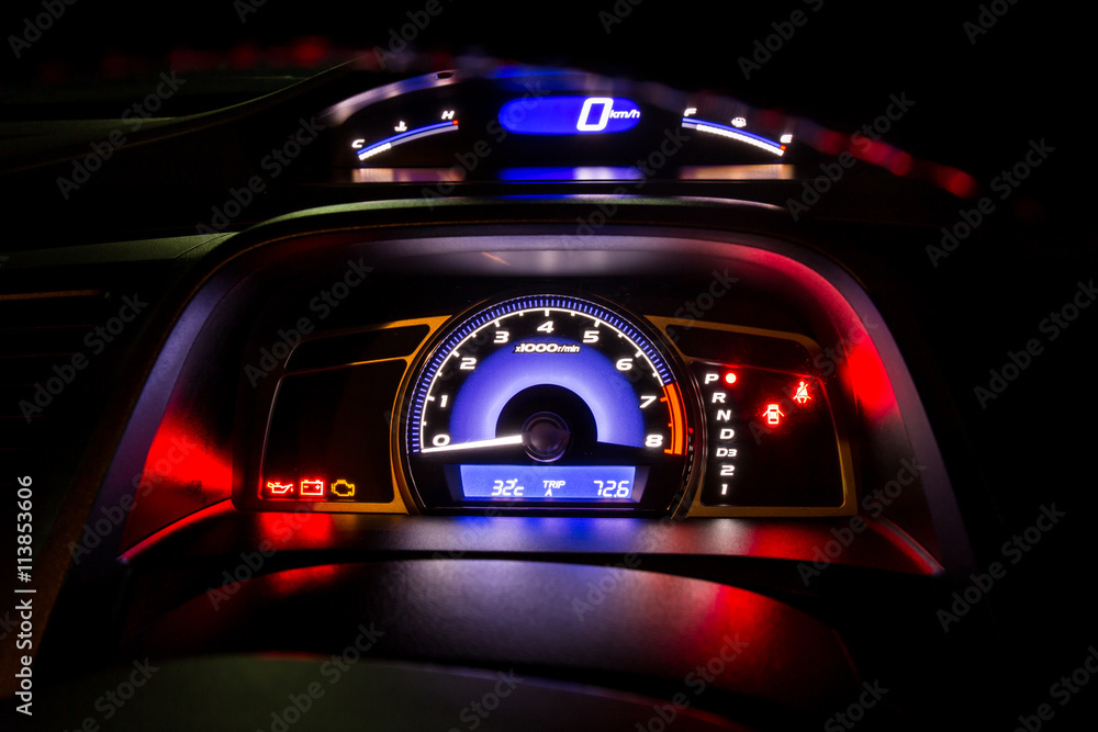 Modern car instrument dashboard panel and digital speed meter full ...