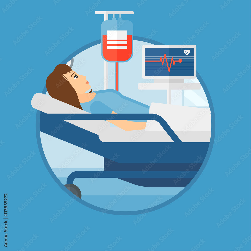Woman lying in hospital bed. Stock Vector | Adobe Stock