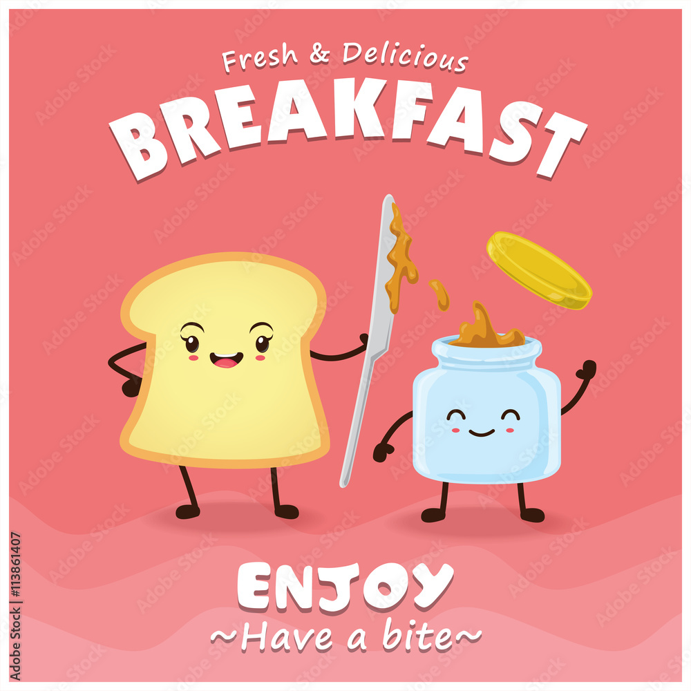 Vintage toast poster design with vector toast character. Stock Vector ...