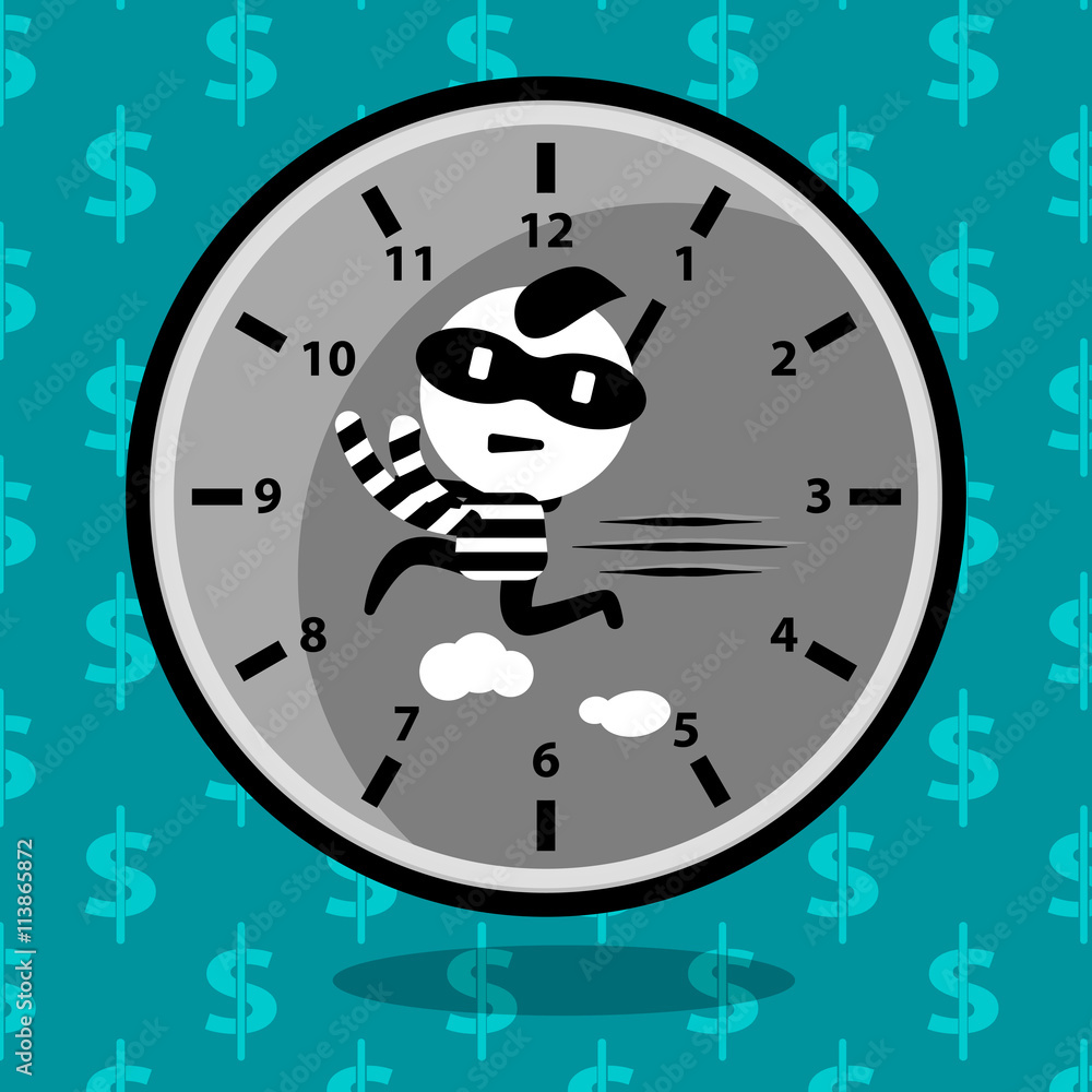 time management on blue background cartoon concept stealing time Stock ...