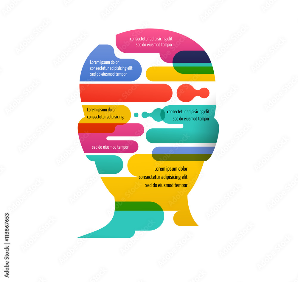 Brain, Creative mind, man head, learning and design infographics Stock ...