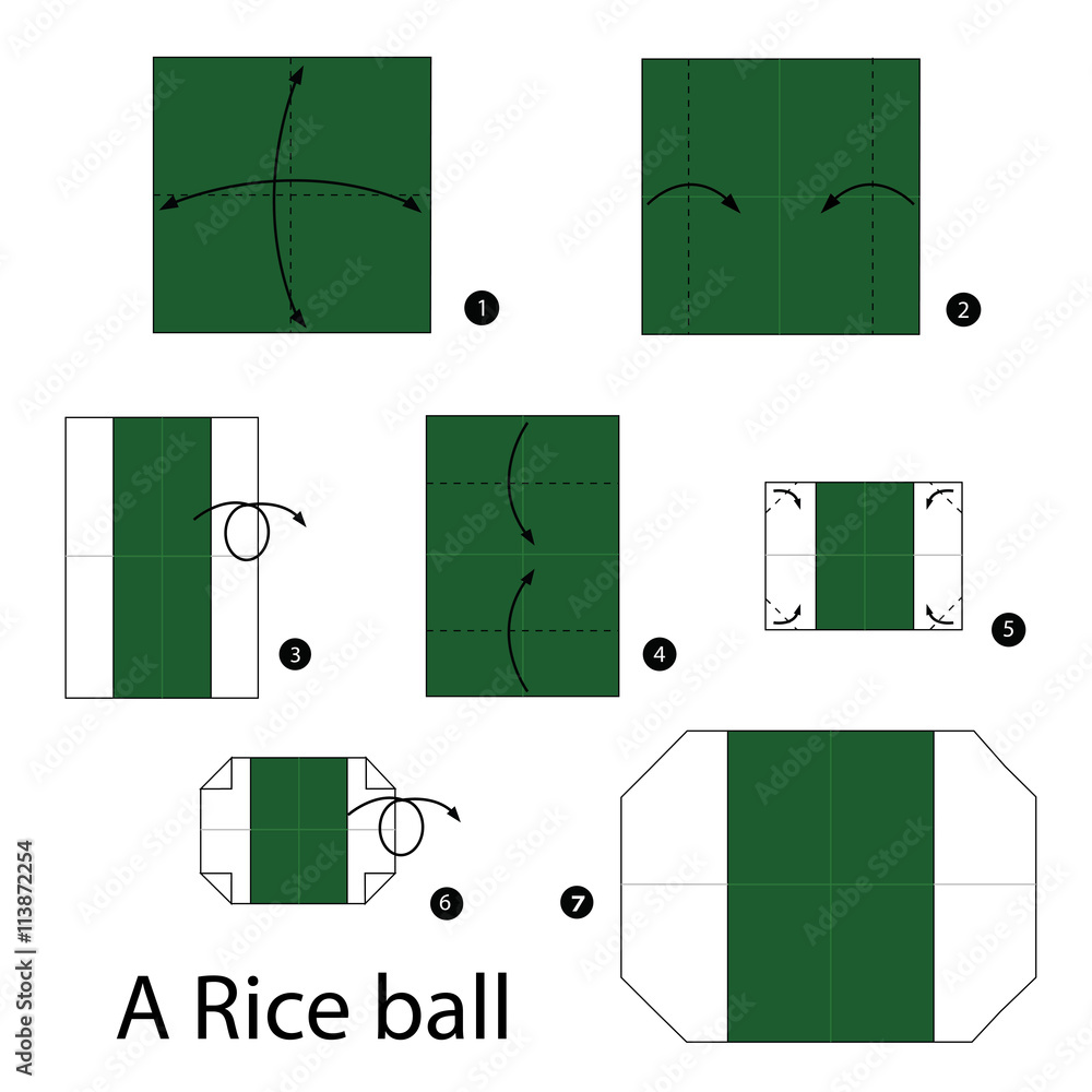 Step by step instructions how to make origami A Rice Ball. Stock Vector ...