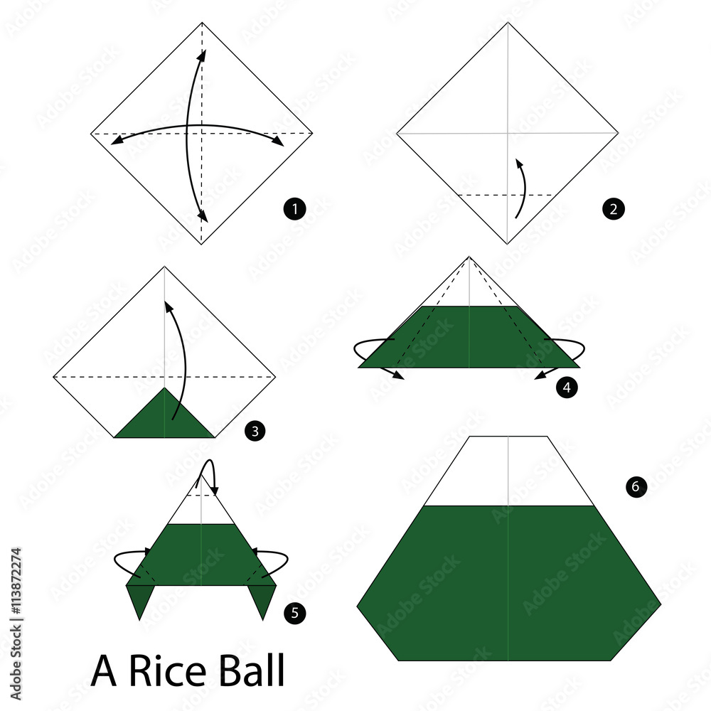 Step by step instructions how to make origami A Rice Ball. Stock Vector ...