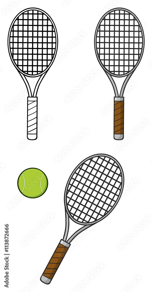 Cartoon Tennis Ball And Racket. Illustration Isolated On White ...