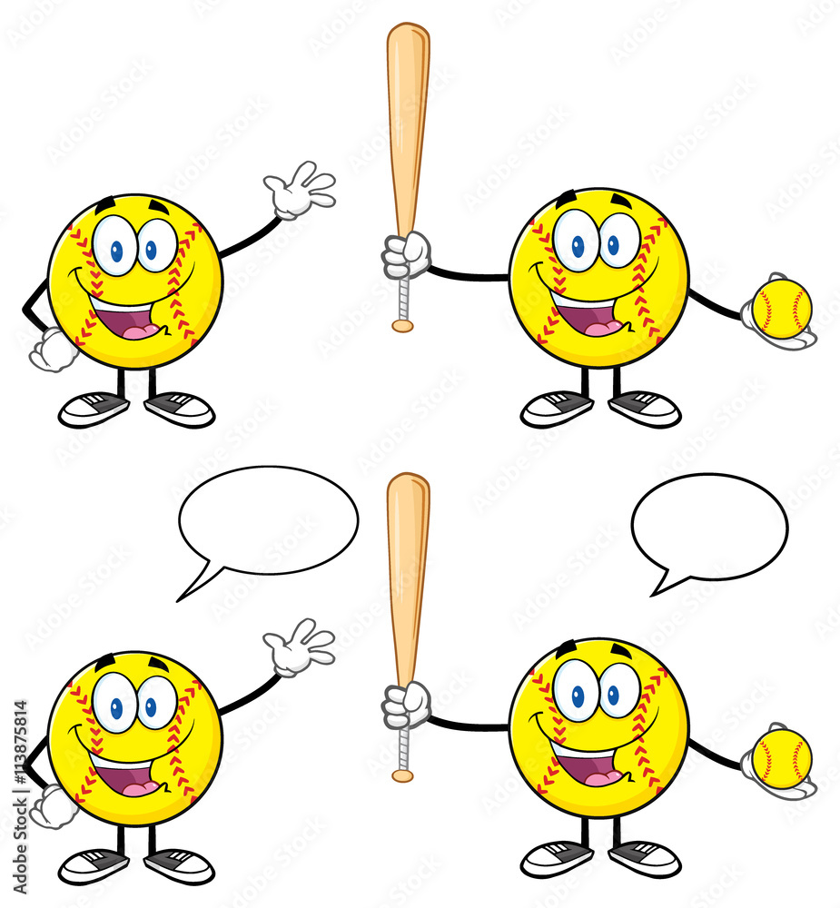 Softball Cartoon Mascot Character. Illustration Isolated On White ...