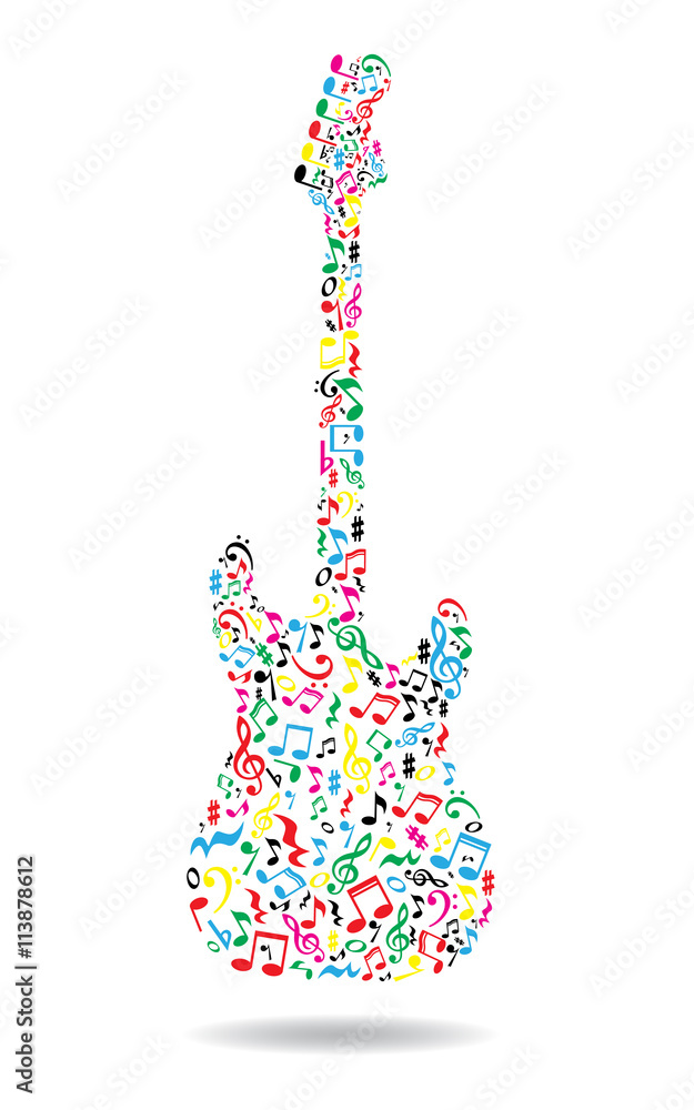 Music notes guitar. Electric guitar made of music notes. Colorful notes ...
