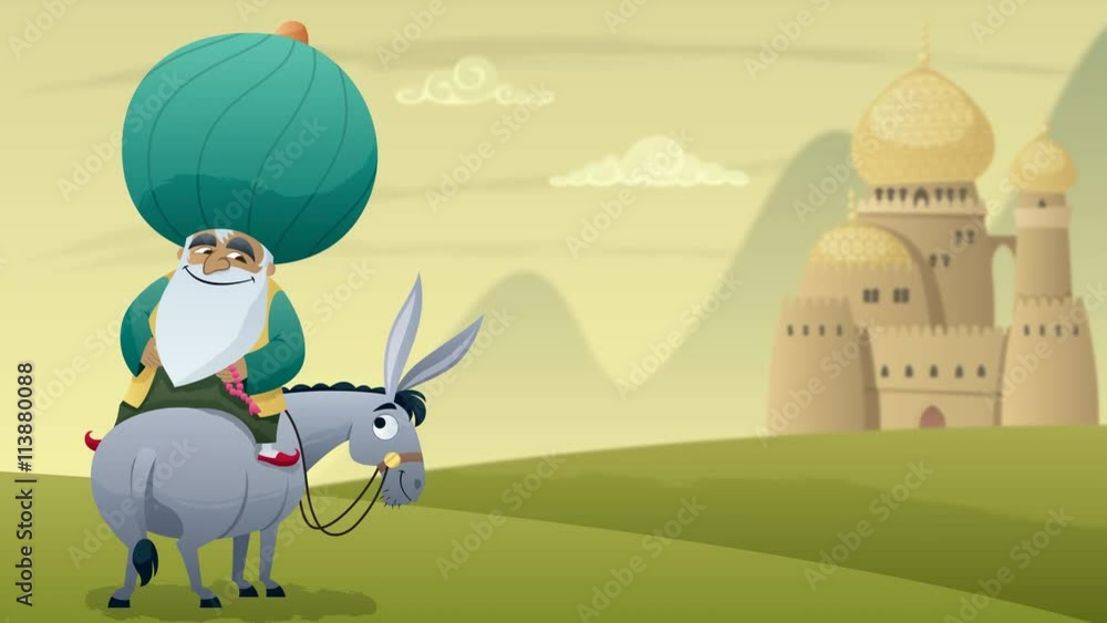 Nasreddin Hodja / Cartoon of Nasreddin Hodja on his donkey. vídeo do ...
